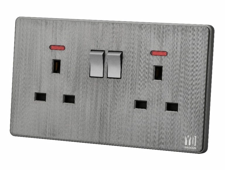 Double 13A switched socket with neon Piano TITAN - Al Manzil