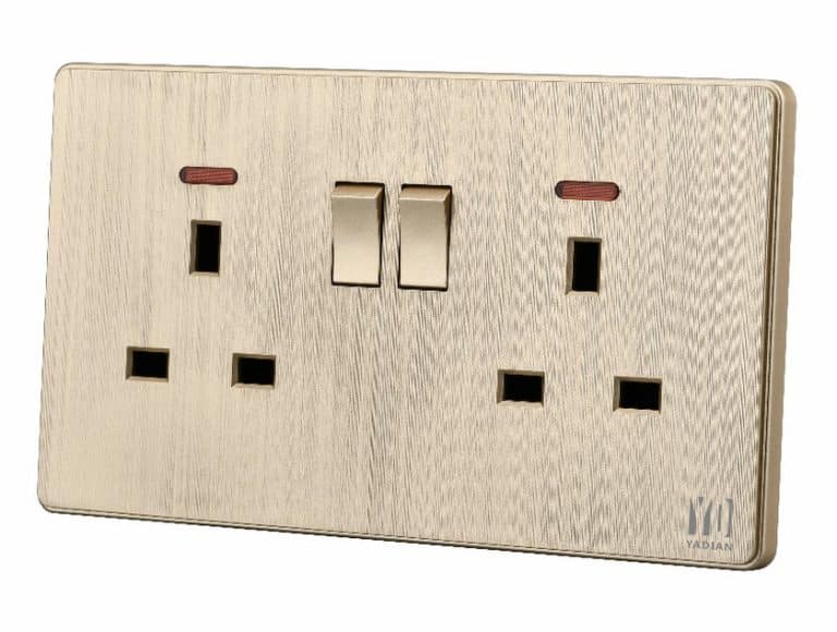 Double 13A switched socket with neon Piano GOLD - Al Manzil